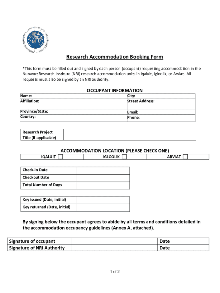 Fillable Online Research Accommodation Booking Form Fax Email Print - pdfFiller