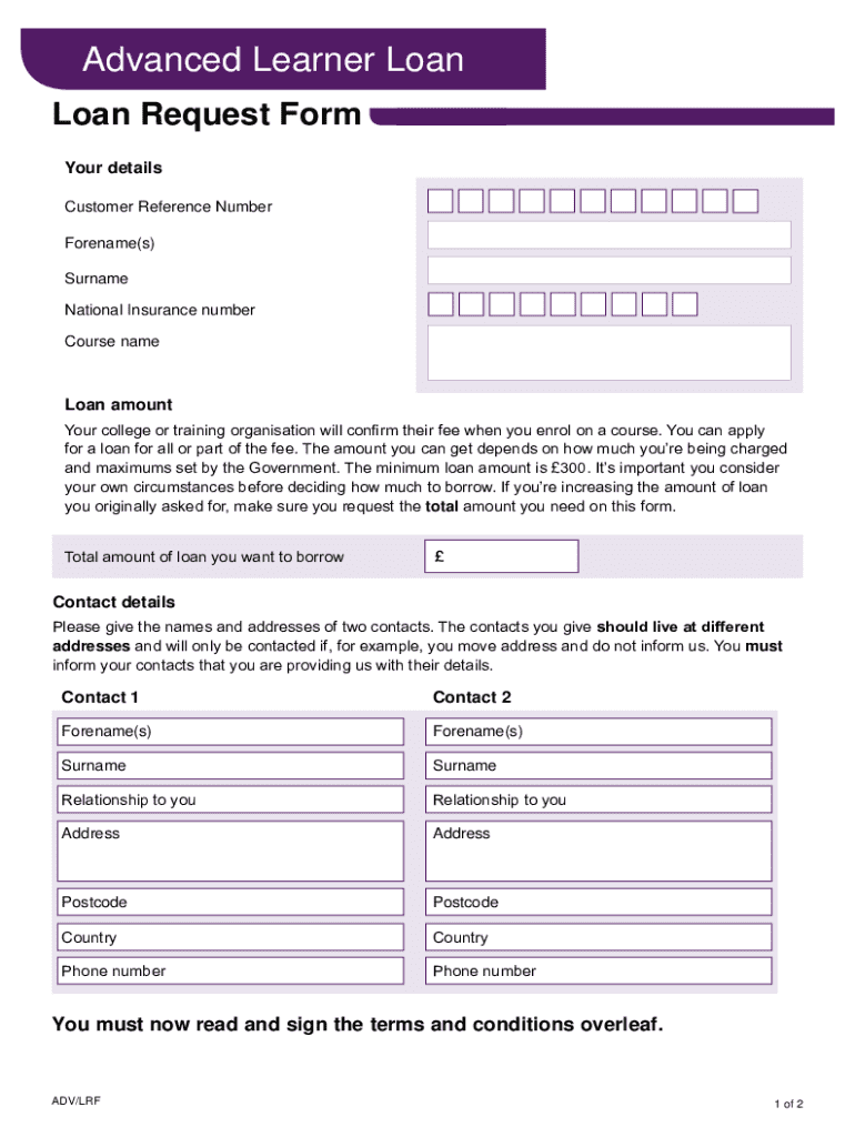 Fillable Online Advanced Learner Loan - Application form Fax Email Print - pdfFiller