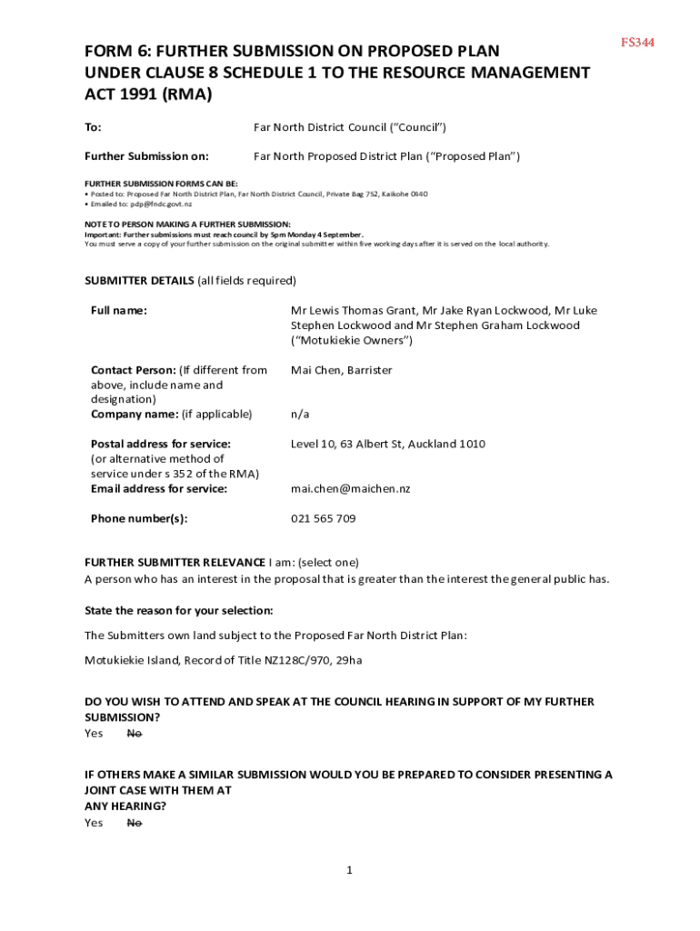 Fillable Online Proposed Far North District Plan further submission ...