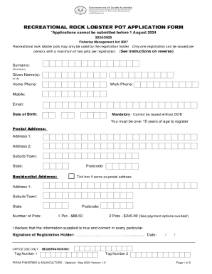 Fillable Online pir sa gov Recreational rock lobster pots may only be ...
