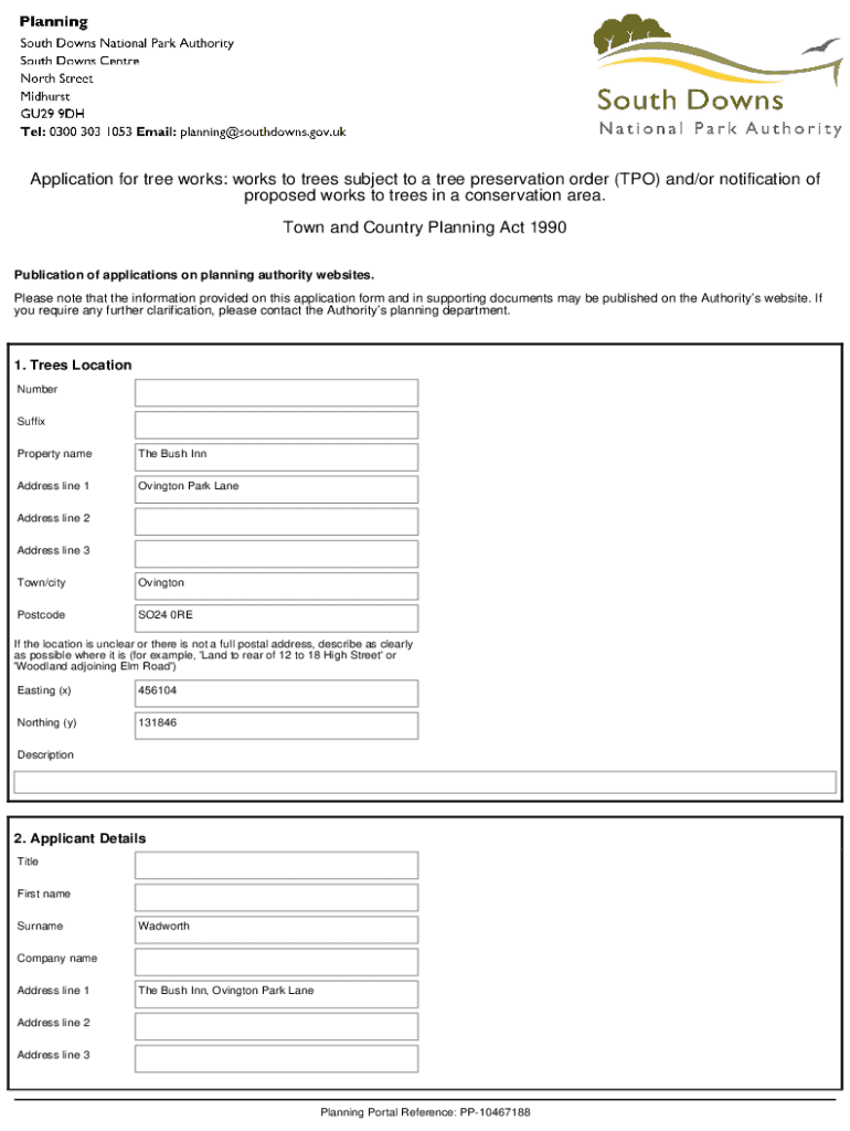 Fillable Online Works to Trees Subject to a Tree Preservation Order ...