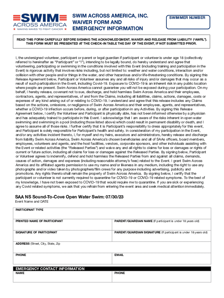 Fillable Online Swim Across America Fax Email Print - pdfFiller