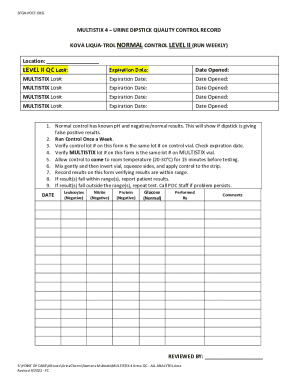 Fillable Online Internal Quality Control Data of Urine Reagent Strip ...