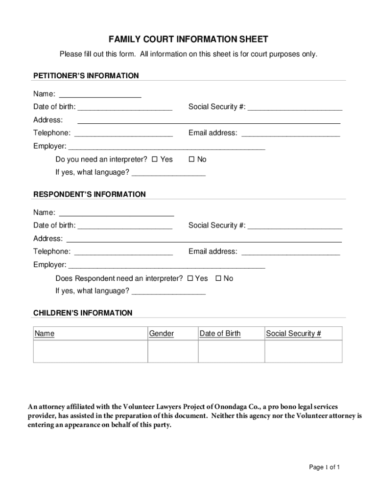 Fillable Online Form 17 - Family Court Information Sheet Fax Email Print - pdfFiller