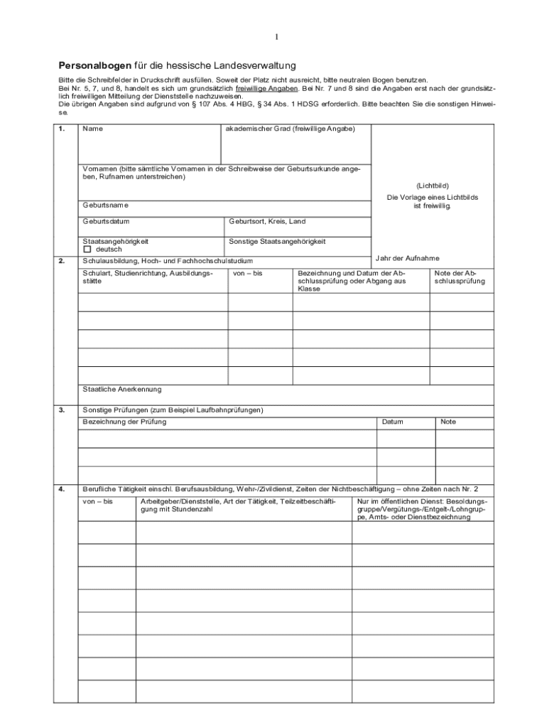 2020-2025 Form DE Hochschule Geisenheim University Personalbogen fur ...