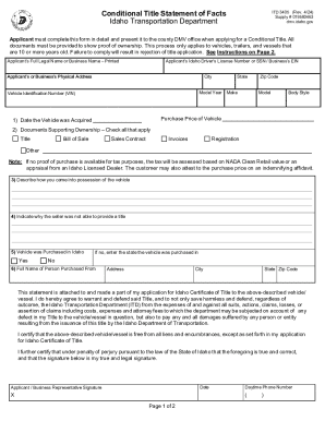 Fillable Online itd idaho Conditional Title Statement of Facts Fax ...