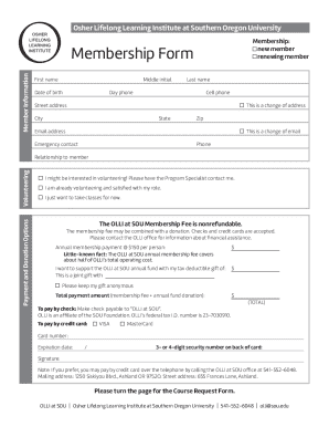 Fillable Online inside sou OLLI at SOU membership application form Fax ...
