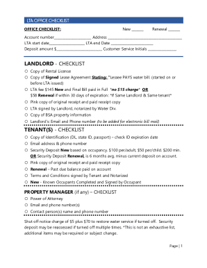 Fillable Online LANDLORD - CHECKLIST TENANT(S) Fax Email Print - pdfFiller