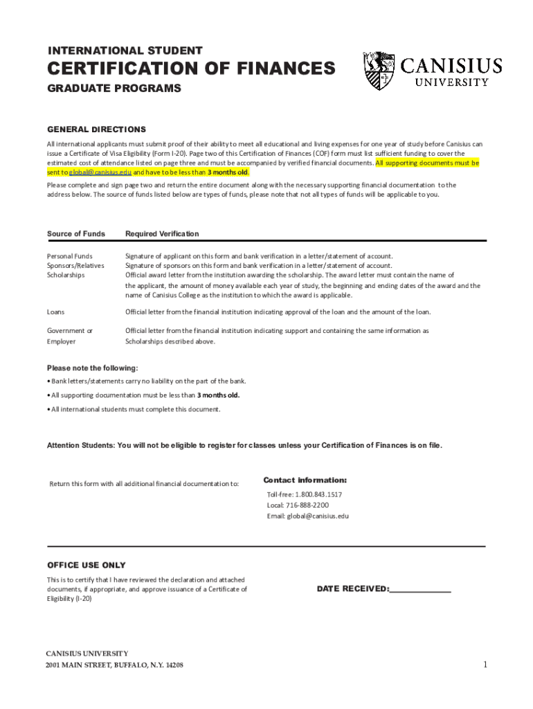 Fillable Online Financial certification - for Int'l Students : Ph.D in ...