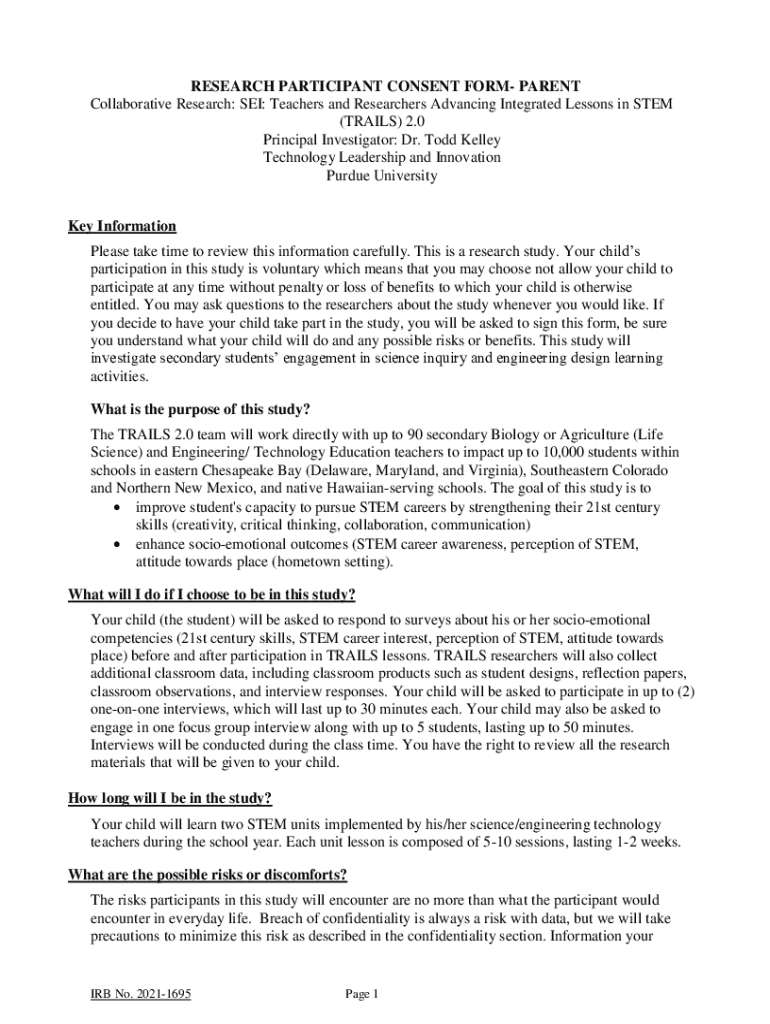 Fillable Online research participant consent form- parent Fax Email Print - pdfFiller