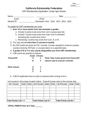 Fillable Online CSF Membership Application, Analy High School Fax Email ...