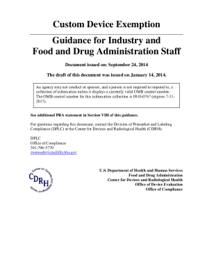 Fillable Online Custom Device Exemption; Guidance for Industry and Food ...