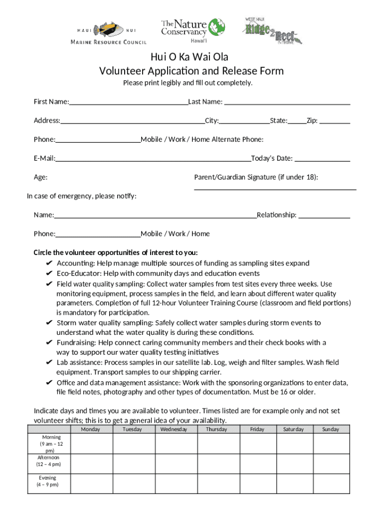 Hui O Ka Wai Ola Doc Template | pdfFiller