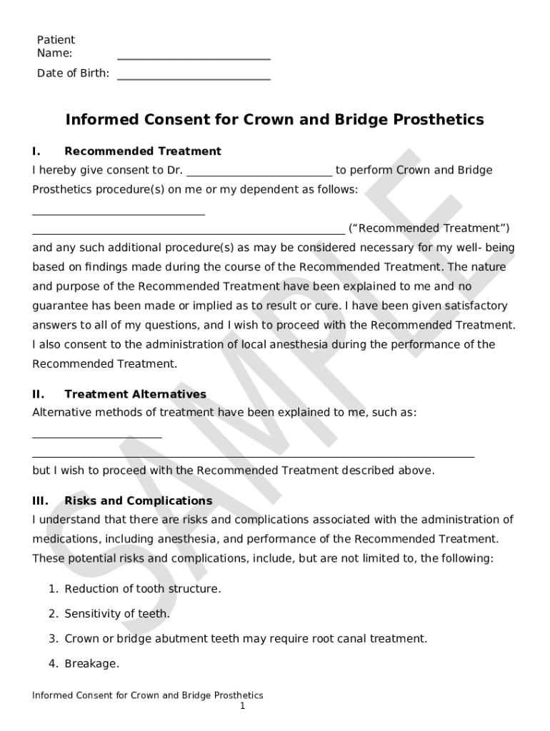 to per Crown and Bridge Prosthetics procedure(s) on me or my dependent ...