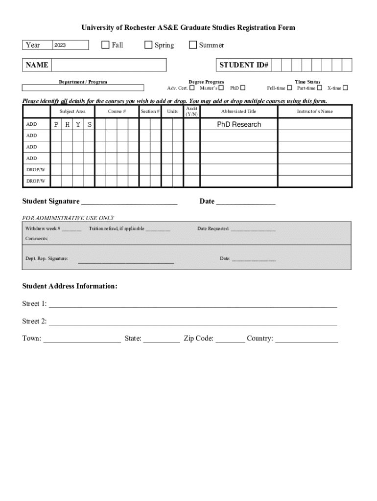 Fillable Online ASE - UR Student DropAdd Registration Form.docx Fax Email Print - pdfFiller