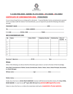 Fillable Online CERTIFICATE OF CONFIRMATION 2023 - PENSIONERS Fax Email ...