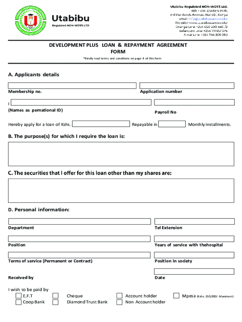 Fillable Online development plus loan & repayment agreement form Fax ...