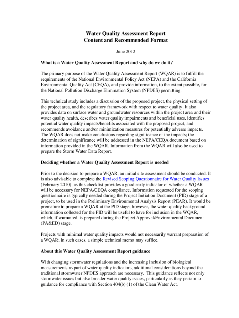 Fillable Online Quality Assessment Report for Water Quality Monitoring ...