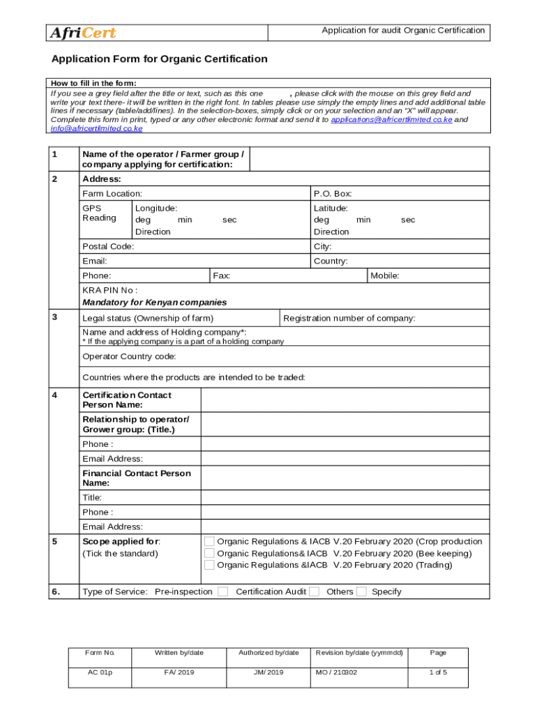 Application for Organic Certification - AfriCert - africertlimited co ...