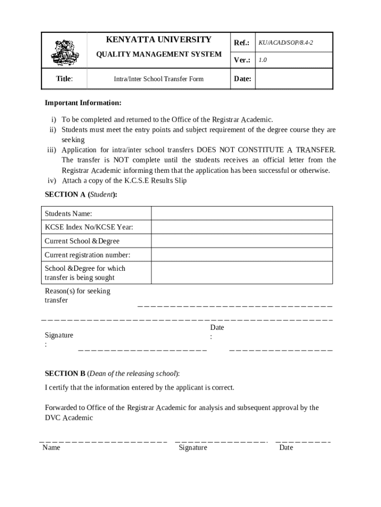 Online Intra-Inter School Transfer Doc Template | pdfFiller