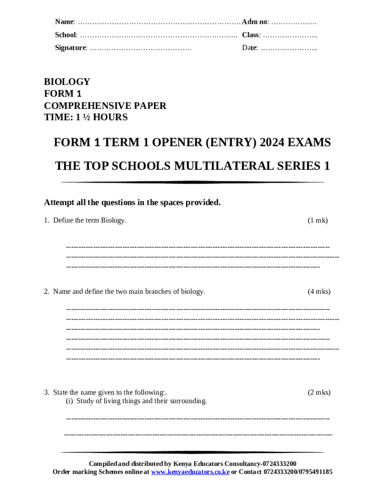 1 TERM 1 OPENER(ENTRY) EXAMS (TOP ... Doc Template | pdfFiller