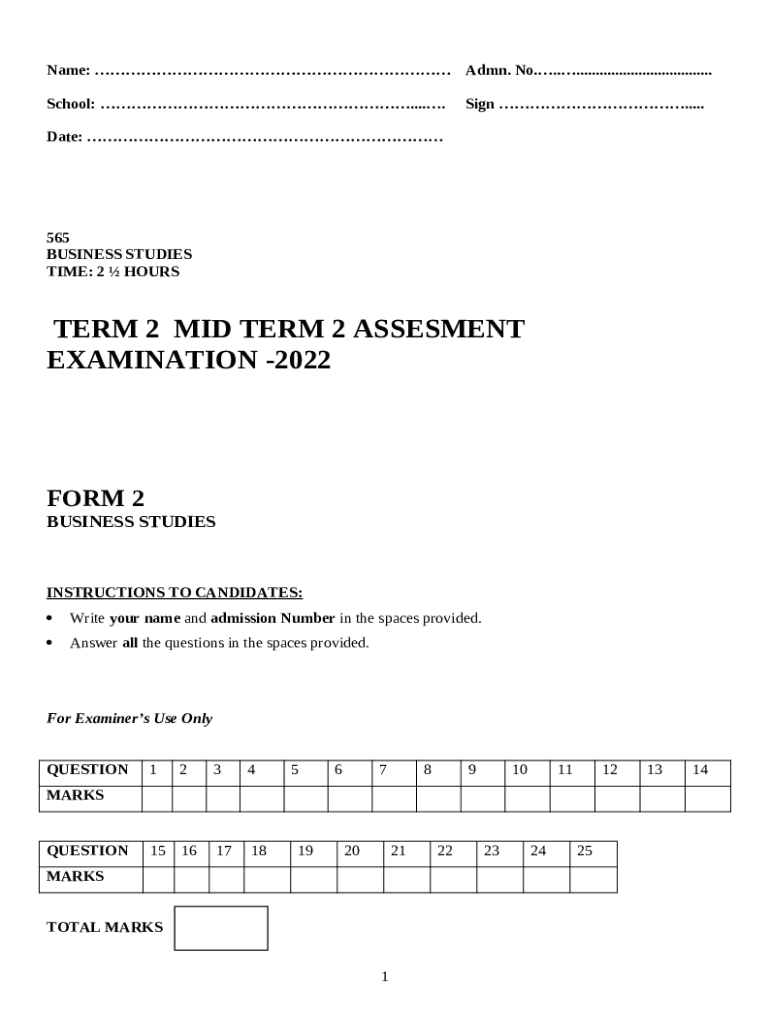 sample paper 2 565/1 business studies Doc Template | pdfFiller