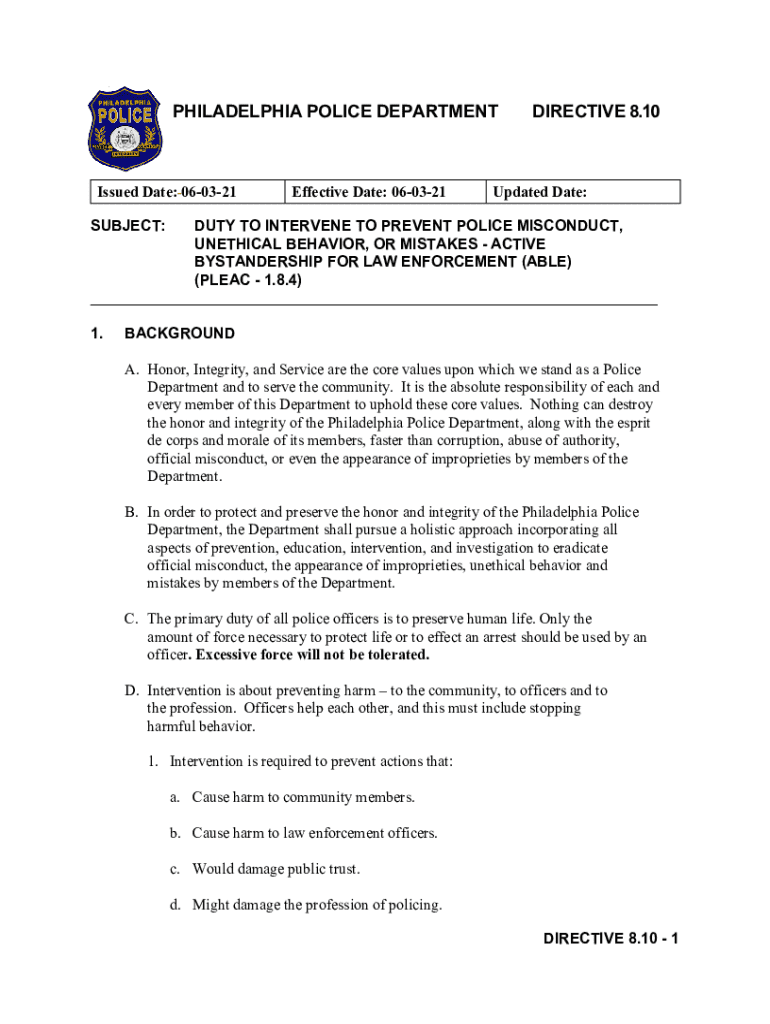 Fillable Online philadelphia police department directive 8.10 Fax Email ...