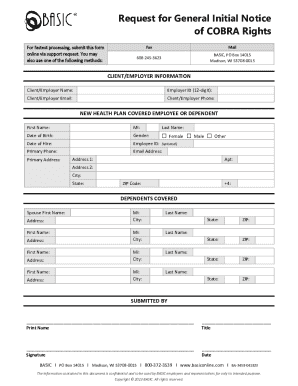 Fillable Online Request for General Initial Notice of COBRA Rights Fax ...