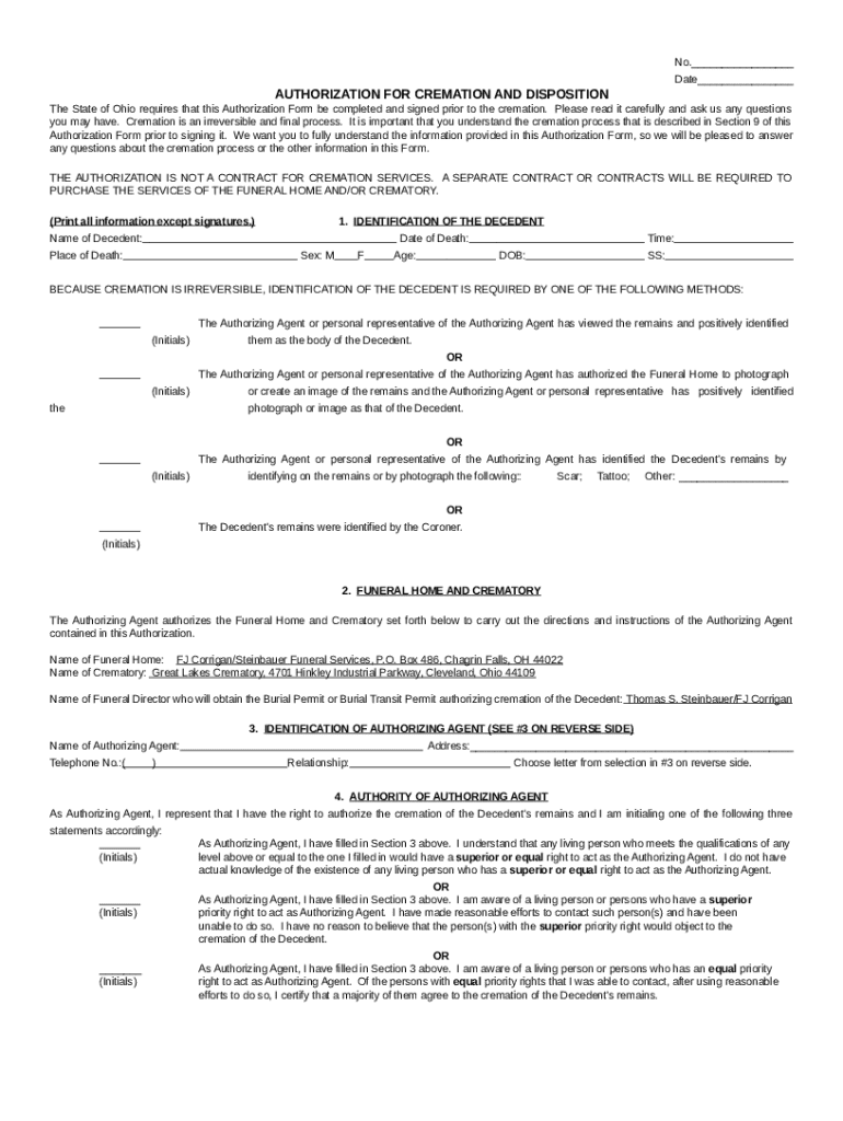 Cremation Authorization Littleton & Rue Funeral Ho... Doc Template | pdfFiller