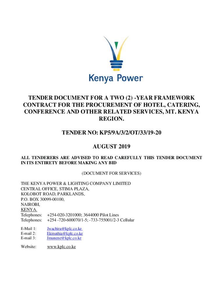 Fillable Online kplc co TENDER DOCUMENT FOR A TWO (2) -YEAR FRAMEWORK Fax Email Print - pdfFiller