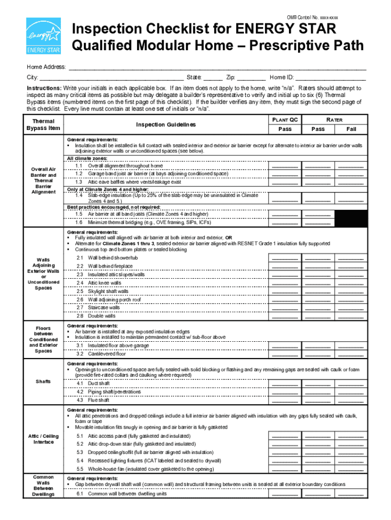 Fillable Online ENERGY STAR Qualified Homes Modular Home Inspection ...