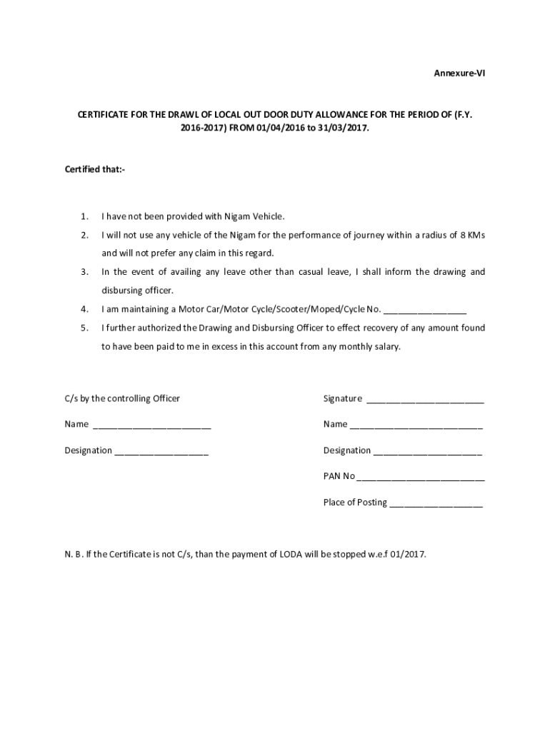 Fillable Online uhbvn org Annexure-VI CERTIFICATE FOR THE DRAWL OF LOCAL ... Fax Email Print ...