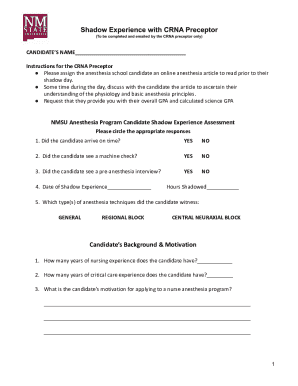 Fillable Online schoolofnursing nmsu CRNA Shadowing - How to Shadow A ...