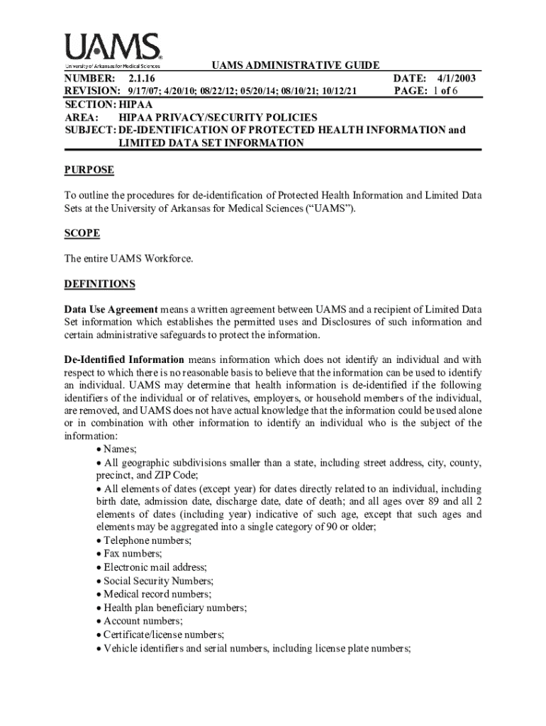 Fillable Online hipaa uams UAMS ADMINISTRATIVE GUIDE NUMBER: 16.1.12 DATE: ... Fax Email Print ...