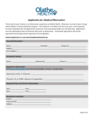 Fillable Online Healthcare Observation Experience - Application Fax ...