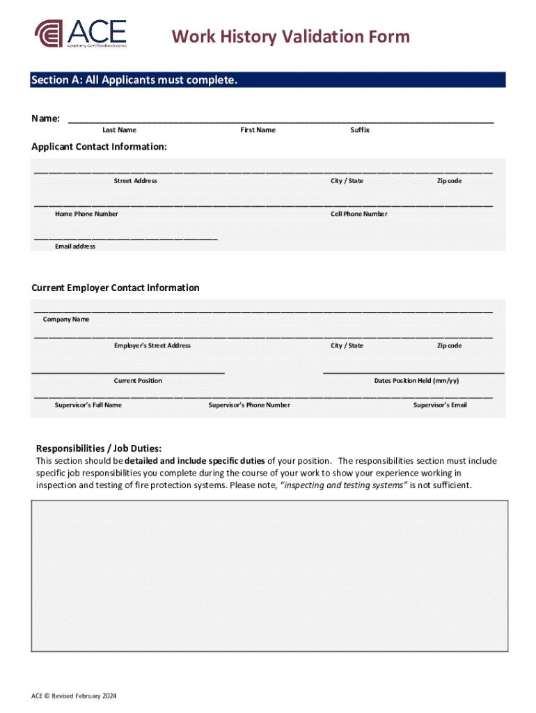 Fillable Online Work History Validation Form Fax Email Print - pdfFiller