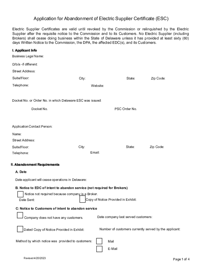 Fillable Online depsc delaware Instructions for Abandoning an Electric ...