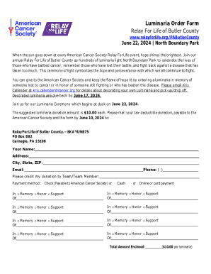 Fillable Online Luminaria Order Form Relay For Life of Butler County ...