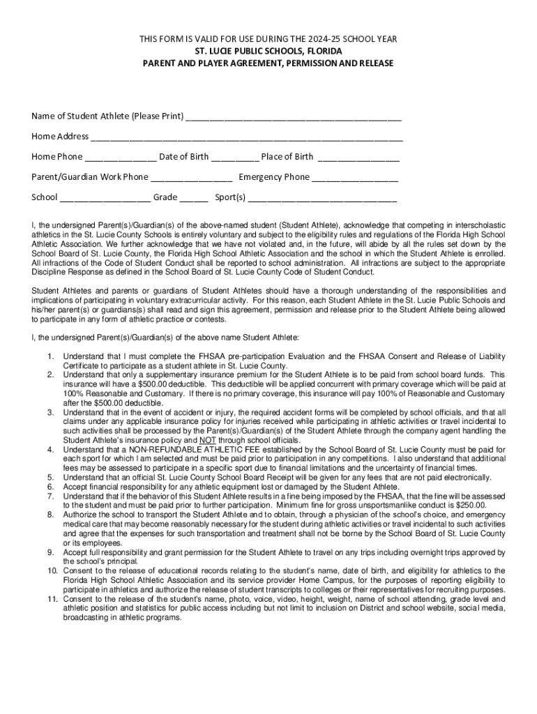 Fillable Online parent and player agreement, permission and release Fax ...