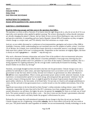 English 1 - Question Paper Doc Template | pdfFiller