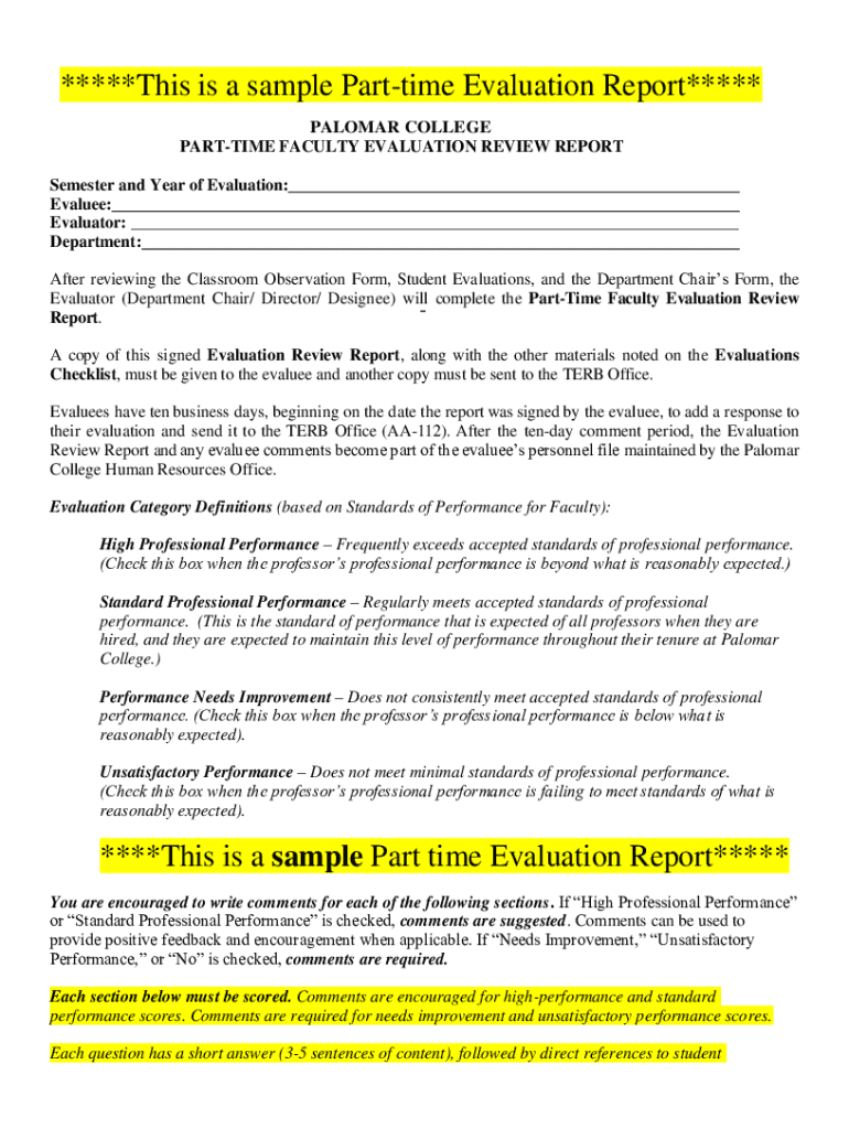 Fillable Online Part-Time Faculty Evaluation Forms Fax Email Print - pdfFiller