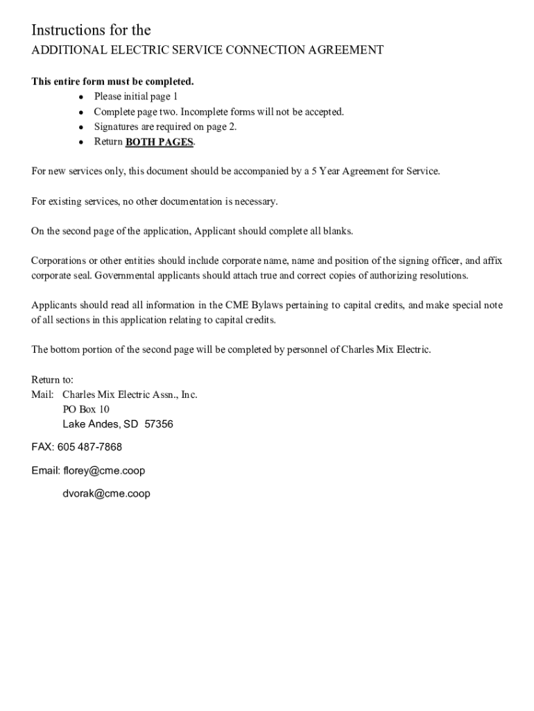 Fillable Online ADDITIONAL ELECTRIC SERVICE CONNECTION AGREEMENT Fax ...
