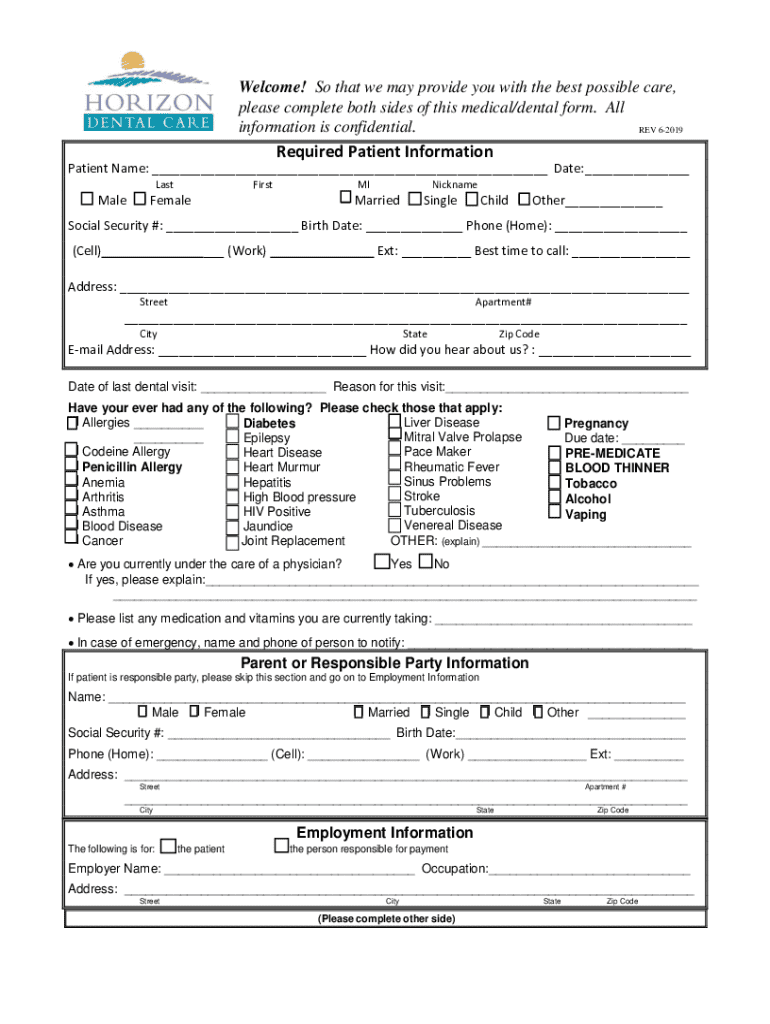Fillable Online please complete both sides of this medical/dental form ...