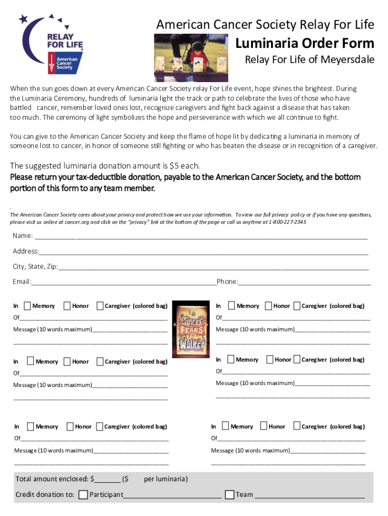 Fillable Online the Luminaria Ceremony, hundreds of luminaria light the ...