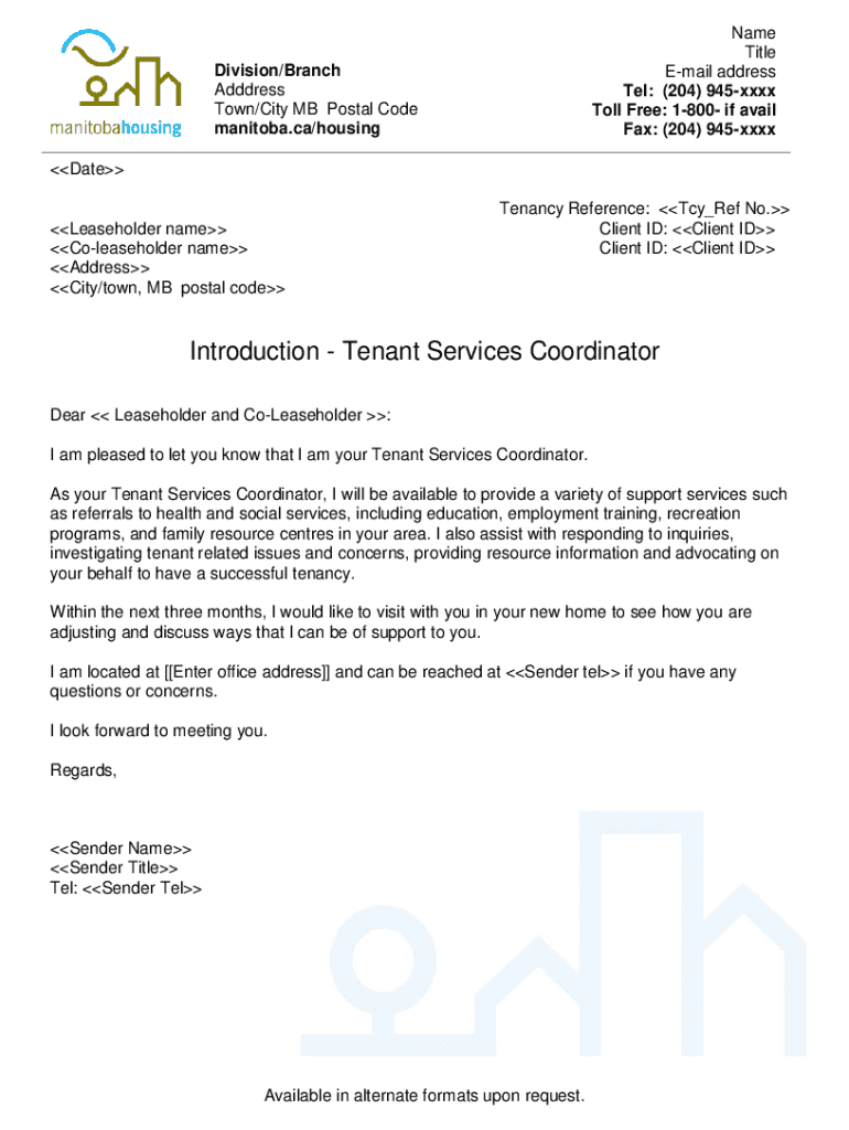 Fillable Online Manitoba Housing Tenant Services Coordinator ...