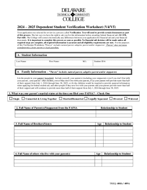 Fillable Online 20242025 Dependent Student Verification Worksheet (V4 ...
