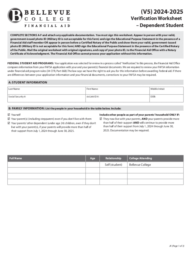 Fillable Online (V5) 2024-2025 - Verification Worksheet Fax Email Print - pdfFiller