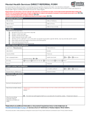 Fillable Online Mental Health Services DIRECT REFERRAL FORM Fax Email ...