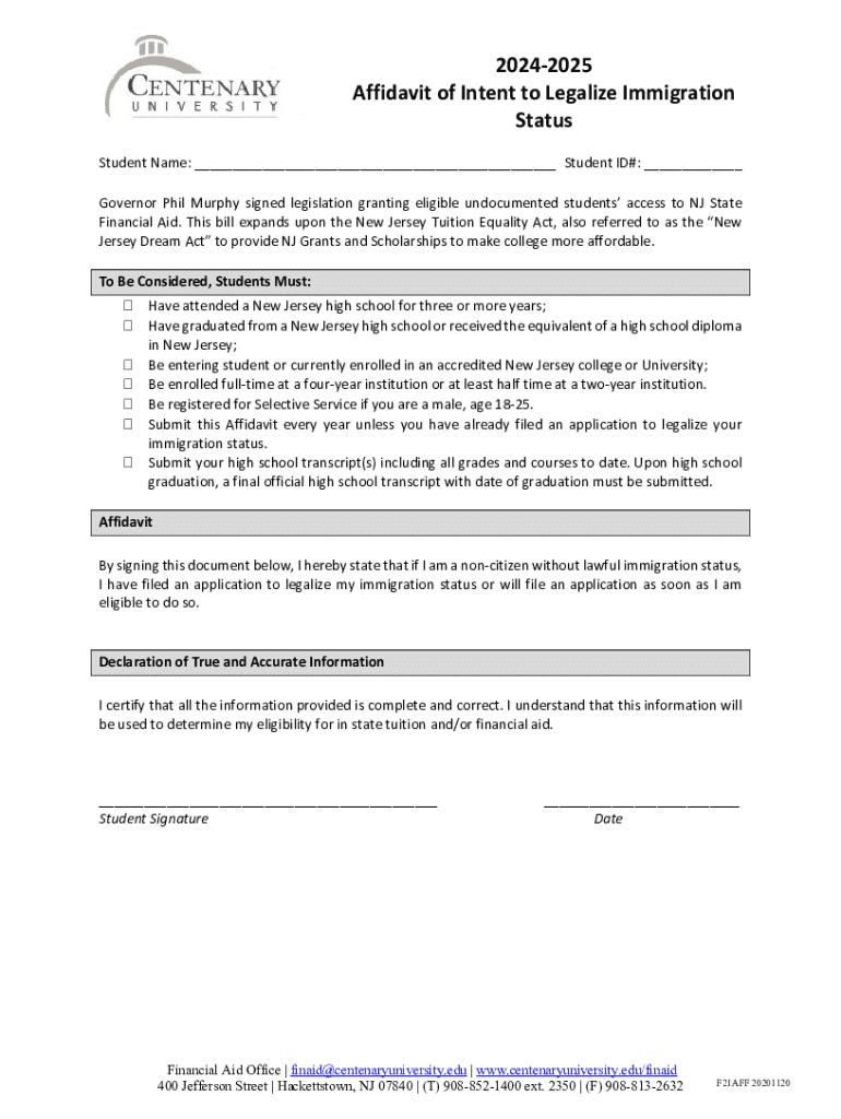 Fillable Online 2024-2025 Affidavit of Intent to Legalize Immigration ...