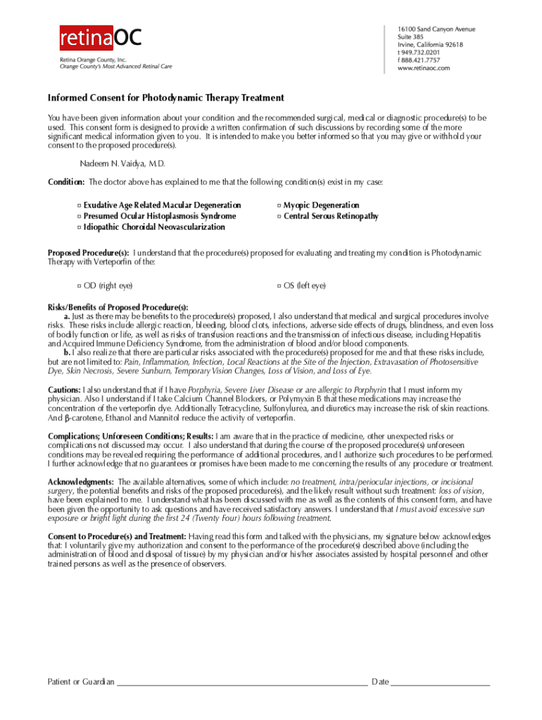Fillable Online Photodynamic Therapy Informed Consent Form PDT / Blue ...